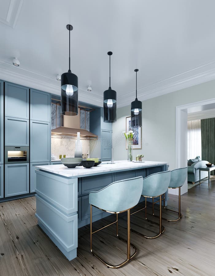 Kitchen Bar Counter Color Faded Coral with Soft Chairs Stock ...