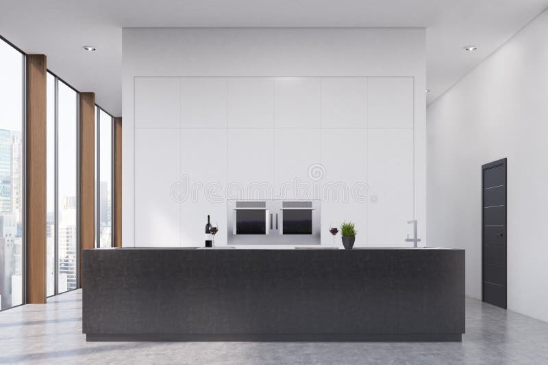 Kitchen with a bar, front stock illustration. Illustration of floor ...