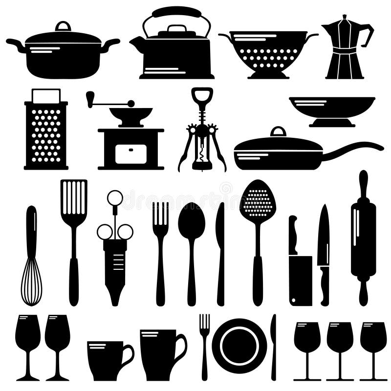 Kitchen black icons set stock vector. Illustration of icons - 56346372