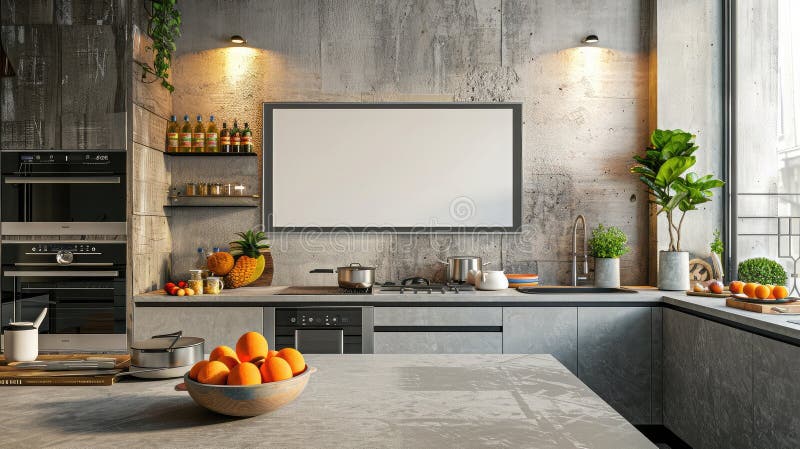 A Kitchen with a Blank Screen on a Smart Display, Modern Appliances ...