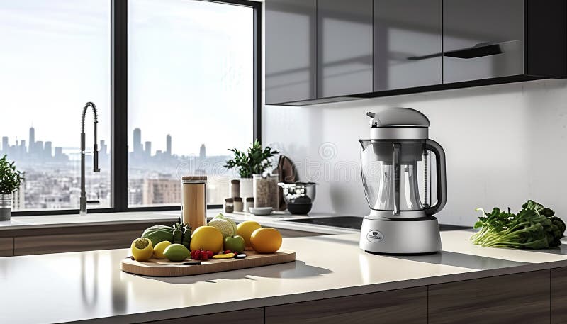 Kitchen Blender in Modern Kitchen Interior Stock Illustration ...