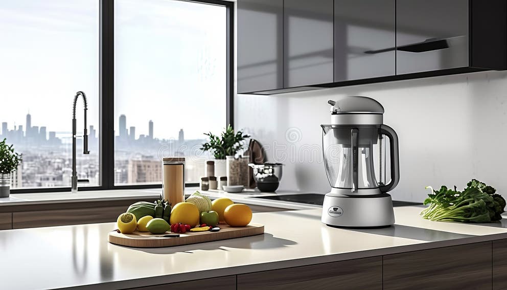 Kitchen Blender in Modern Kitchen Interior Stock Illustration ...