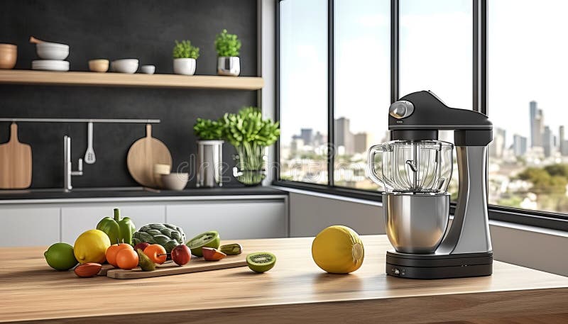 Kitchen Blender in Modern Kitchen Interior Stock Illustration ...