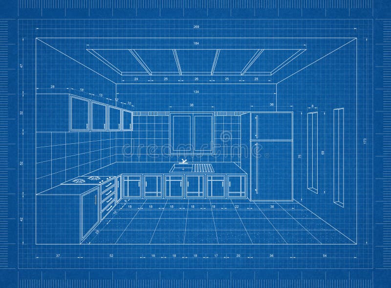 Kitchen Plan blueprint stock illustration. Illustration of dining ...