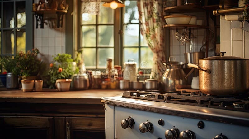 Kitchen Blurred Rustic Home Interior Stock Illustration - Illustration ...