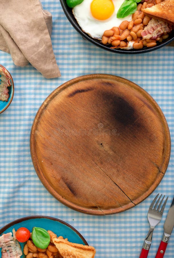 Kitchen Board with English Breakfast on the Table Stock Photo - Image ...