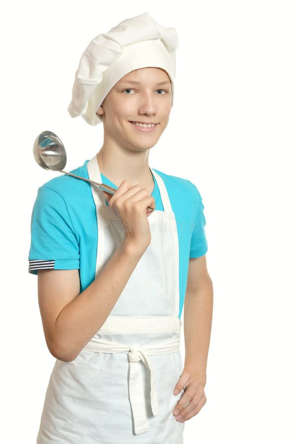 Kitchen boy on white stock photo. Image of spoon, occupation - 43184370