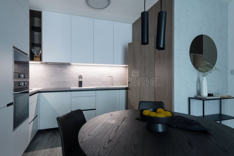 Kitchen with Built in Appliances Stock Image - Image of decoration ...