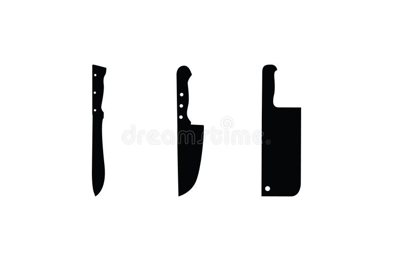 Kitchen and Butcher Knife Silhouette Vector Set Black and White Icon ...