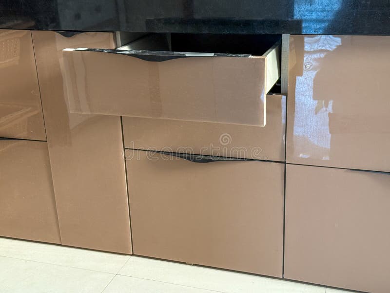 A Kitchen Cabinet with a Brown Drawer Stock Image - Image of deliver ...