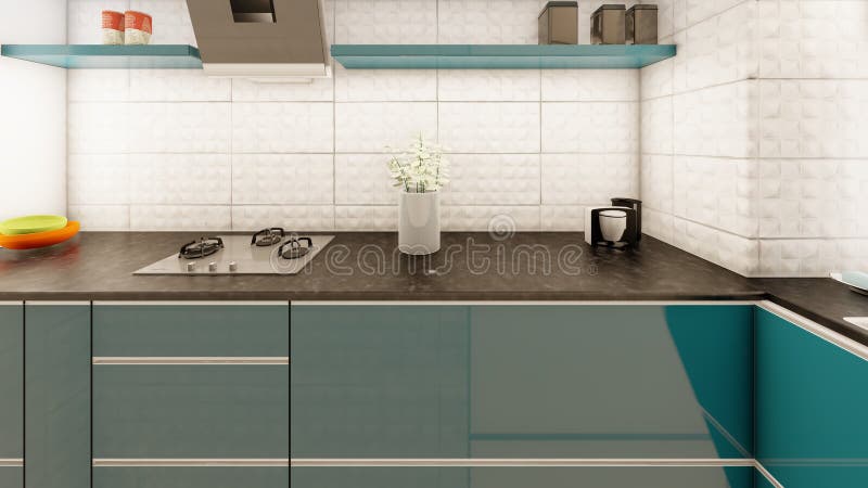 Kitchen Cabinets Realistic Interior Close Up Visualization Stock ...