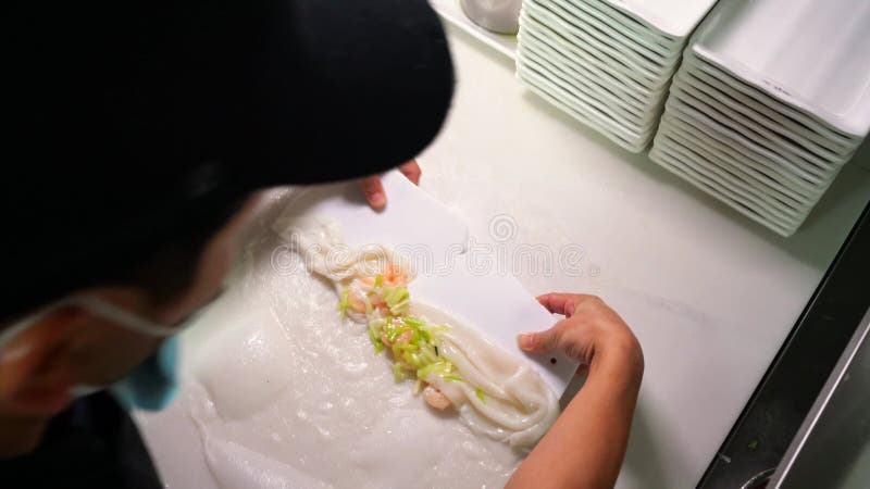 In the Kitchen of Cantonese Rice Rolls Shop, the Chef is Making Rice ...