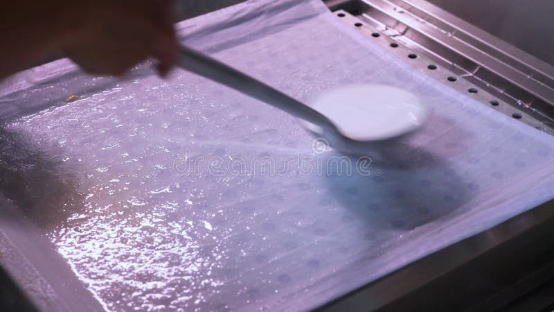 In the Kitchen of Cantonese Rice Rolls Shop, the Chef is Making Rice ...