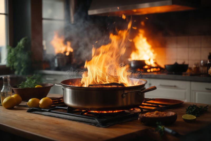 Kitchen Caught Fire because the Stove Exploded Stock Illustration ...