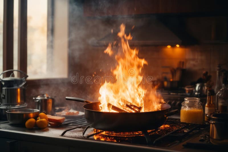 Kitchen Caught Fire because the Stove Exploded Stock Illustration ...