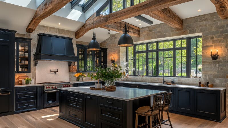 A Kitchen with a Center Island and Lots of Windows, AI Stock Image ...