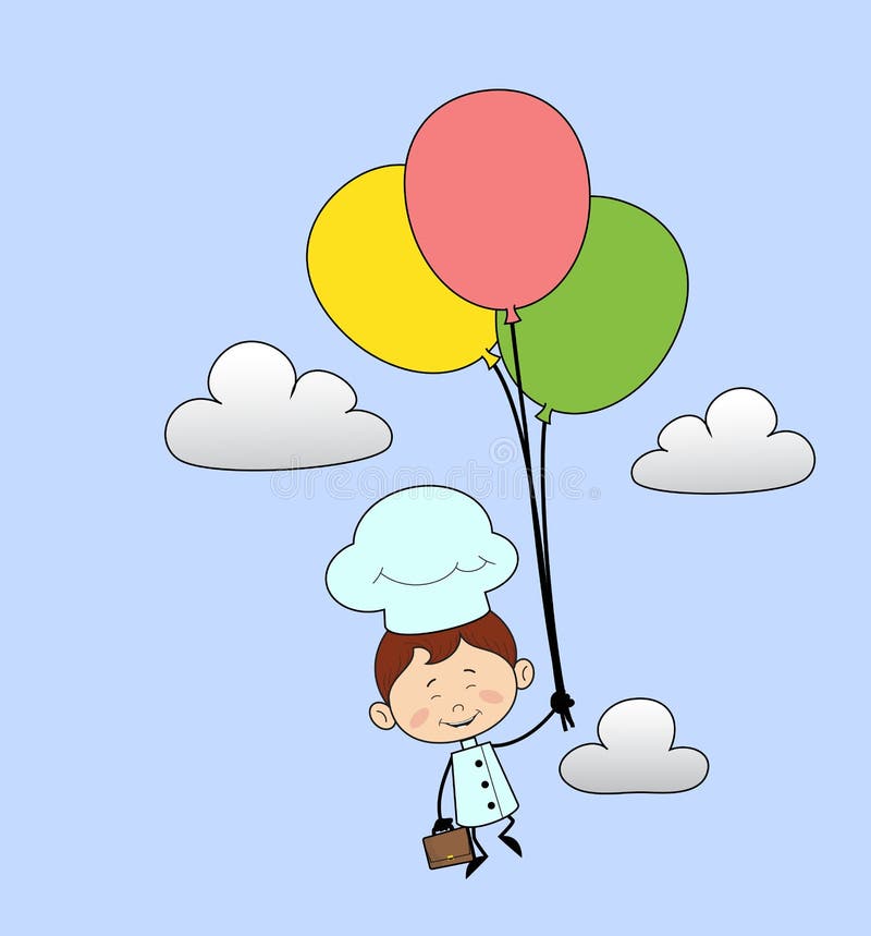 Kitchen Character Chef - Flying with Balloons Stock Vector ...