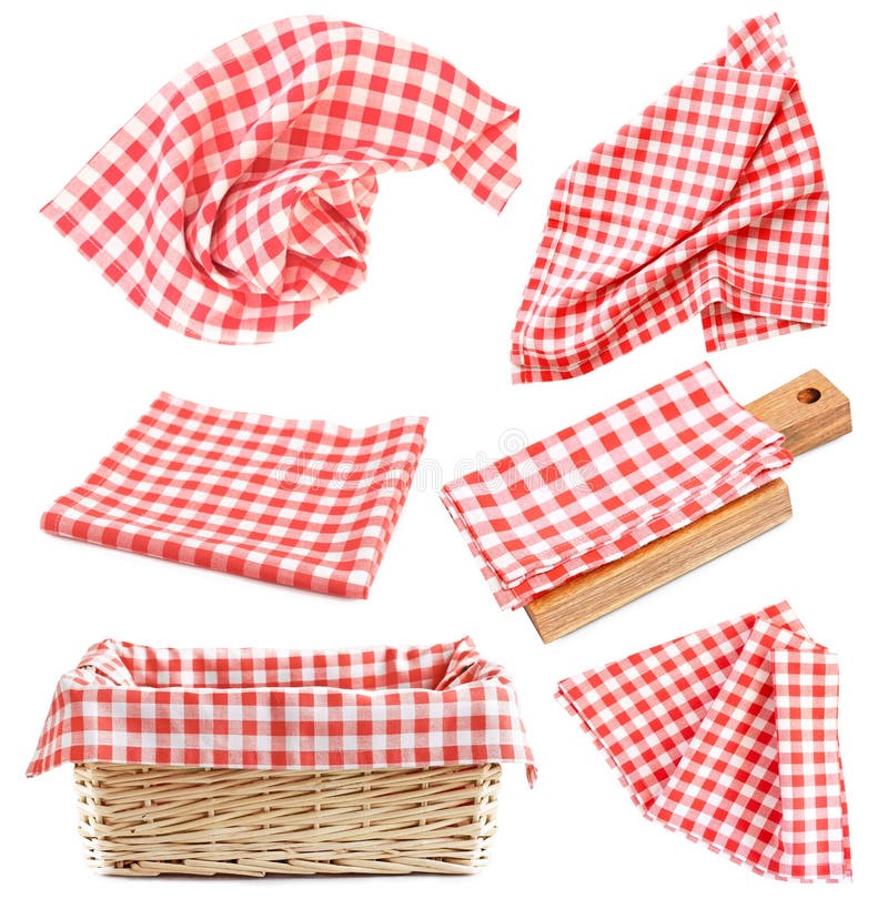 Kitchen Checkered Clothes,basket Board Isolated. Stock Image - Image of ...