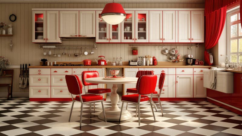 Kitchen checkered red stock illustration. Illustration of retro - 371978273