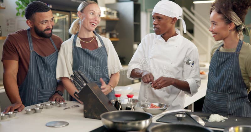Kitchen, Chef and Discussion with Food in Training for Culinary ...