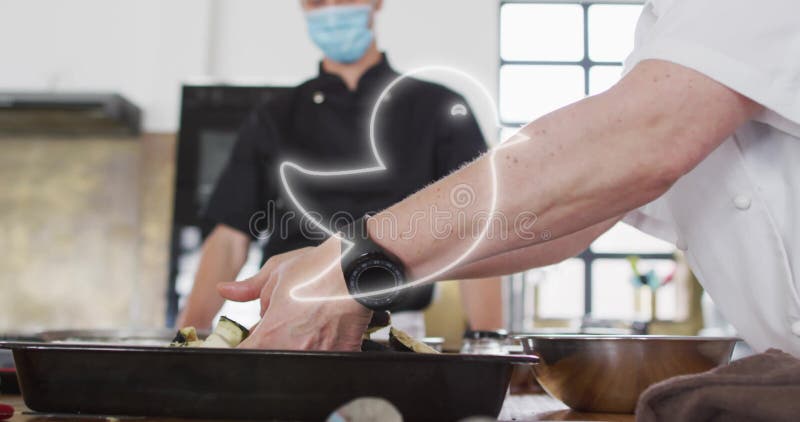 In Kitchen, Chef Preparing Dish with Glowing Animation on Cooking ...
