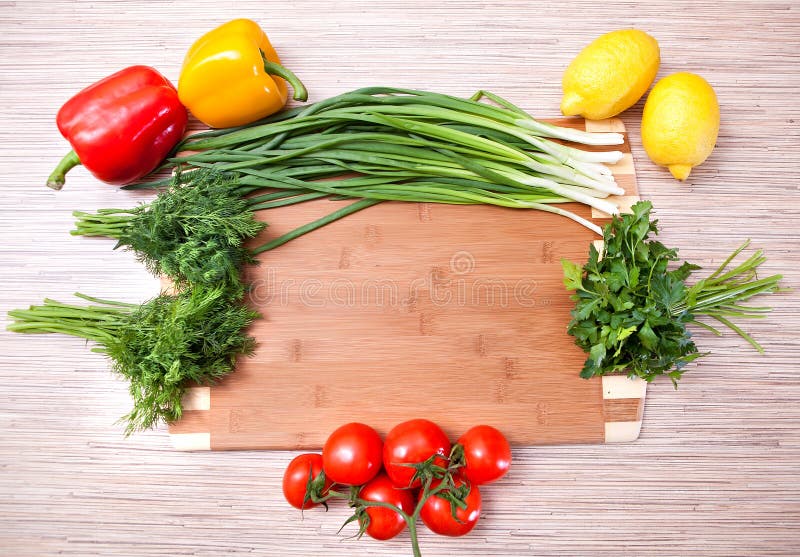 Kitchen Chopping Board with Vegetables Stock Photo - Image of ...