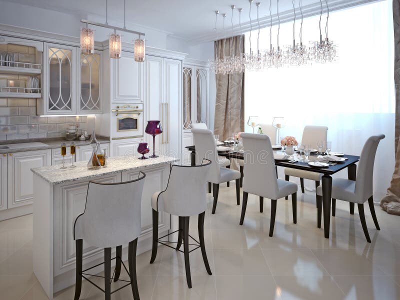 Kitchen in classic style stock photo. Image of cornice - 48276406