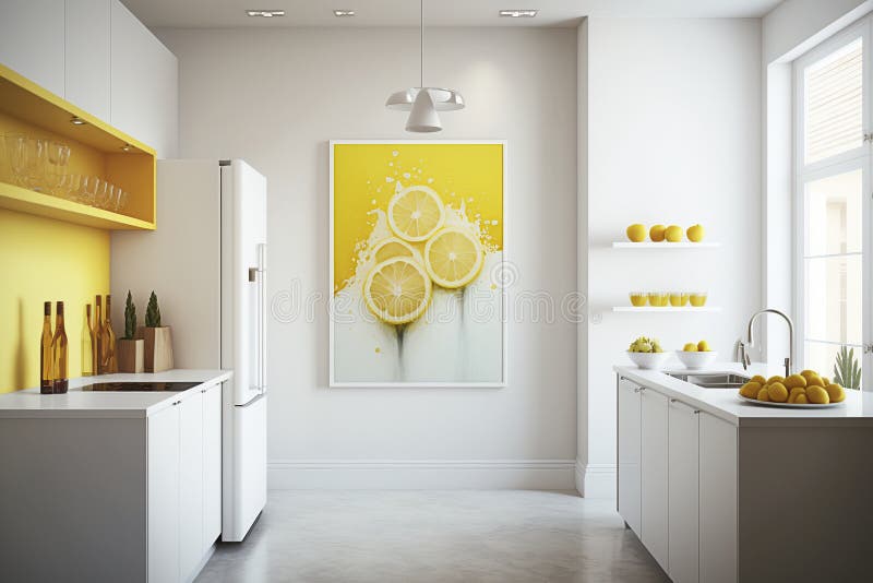 A Kitchen with Clean Lines, with Pops of Bright Yellow, Neutral Colors ...