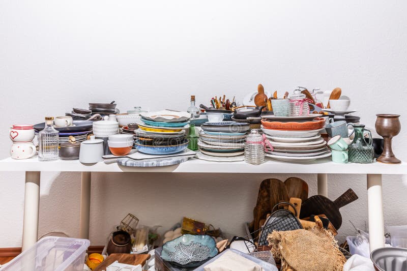 Kitchen Clutter, Utensils and Kitchenware on a Table. Concept of ...