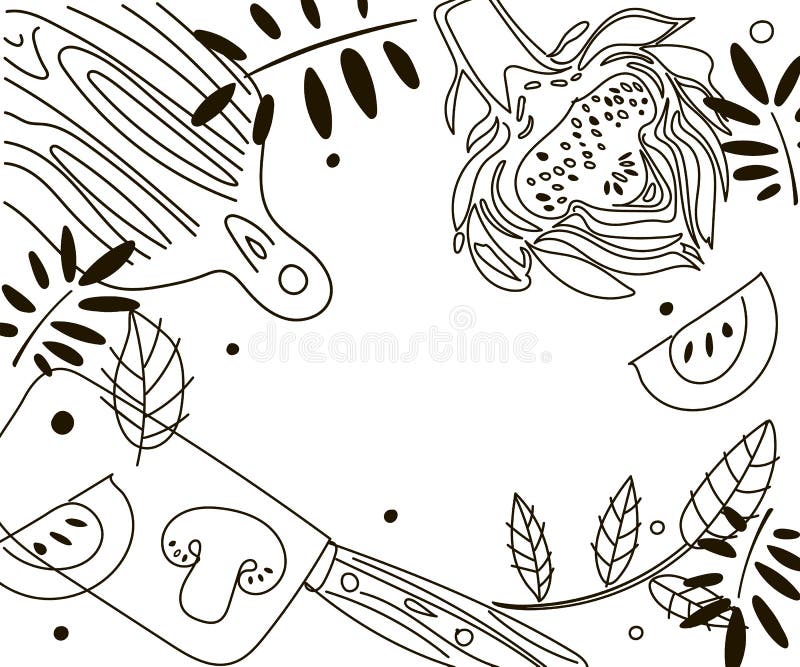 Kitchen Composition. Line Art Graphic. Restaurant Template. Graphic ...