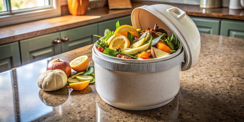 Kitchen Compost Bin Filled with Fruit and Vegetable Scraps. Generative ...