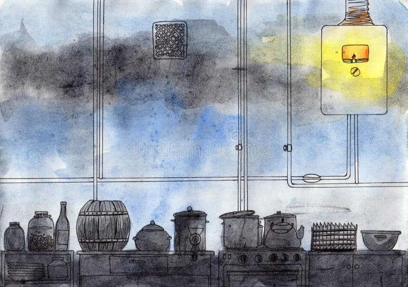 Kitchen stock illustration. Illustration of pipe, dirty - 70294773