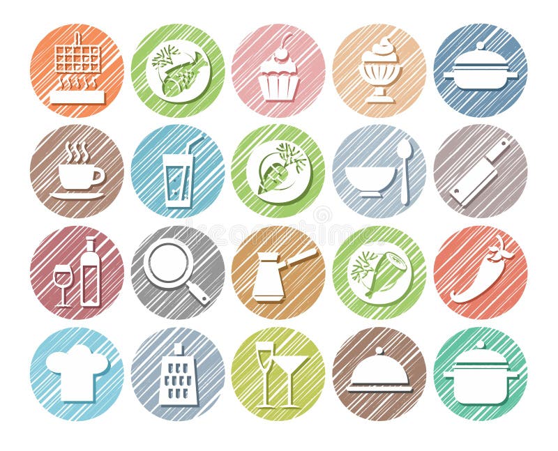 Kitchen, Cooking, Colored Icons, Vector, Hatched. Stock Vector ...