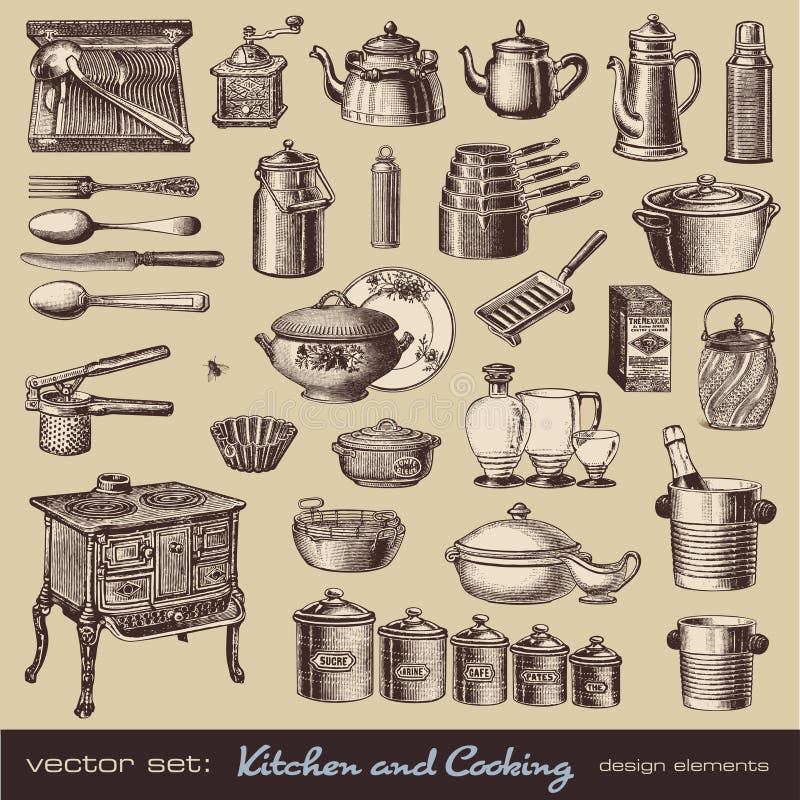 Kitchen and Cooking Design Elements Stock Vector - Illustration of meal ...