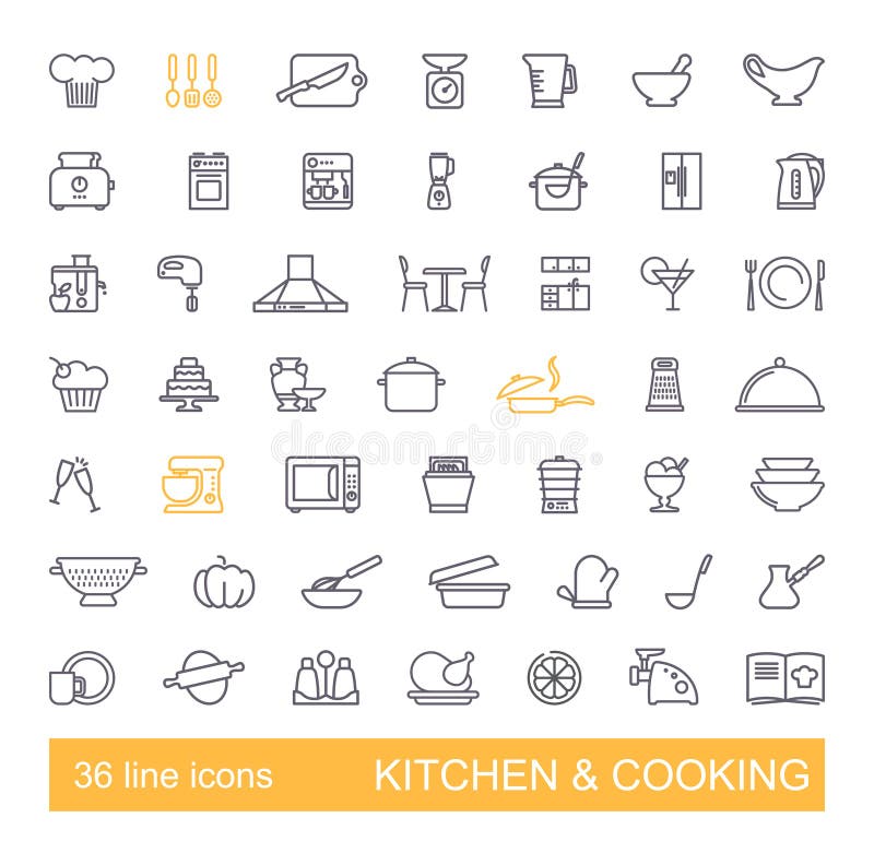 20 Culinary Icons. Kitchen and Cooking Line Icon Set. Vector ...