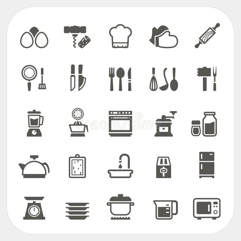 Kitchen and Cooking Icons Set Stock Vector - Illustration of balance ...