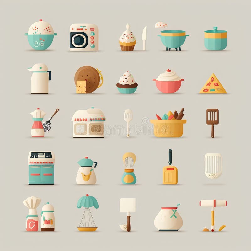 Kitchen and Cooking Icons Set in Flat Style. Vector Illustration Stock ...