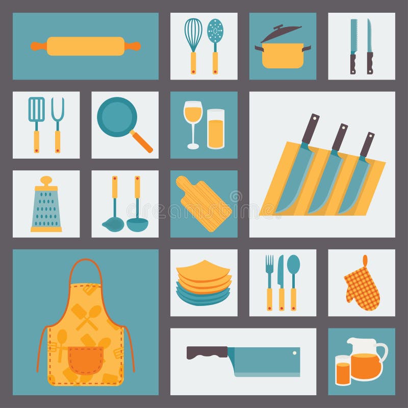 Kitchen and Cooking Icons Set, Kitchenware and Stock Vector ...