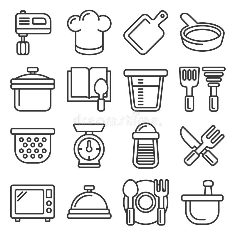 Cooking Icons Set on White Background. Line Style Vector Stock Vector ...