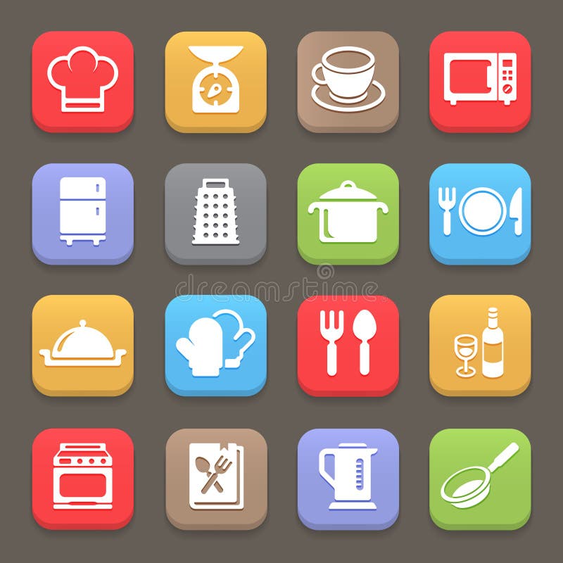 Kitchen Cooking Icons for Web or Mobile. Vector Stock Vector ...