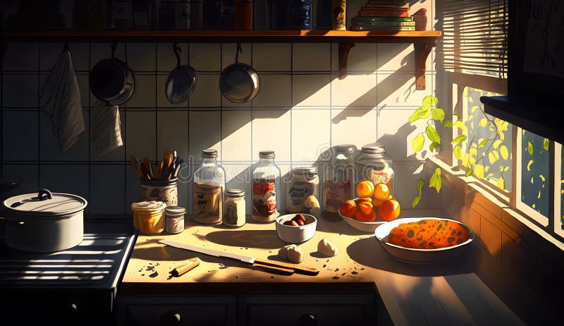 Kitchen Cooking Shadows Realistic High Contrast One Created with ...