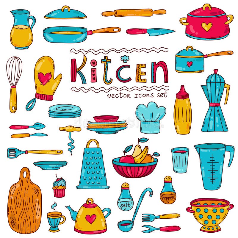Kitchen Cooking Vector Icons Stock Vector - Illustration of coffee ...