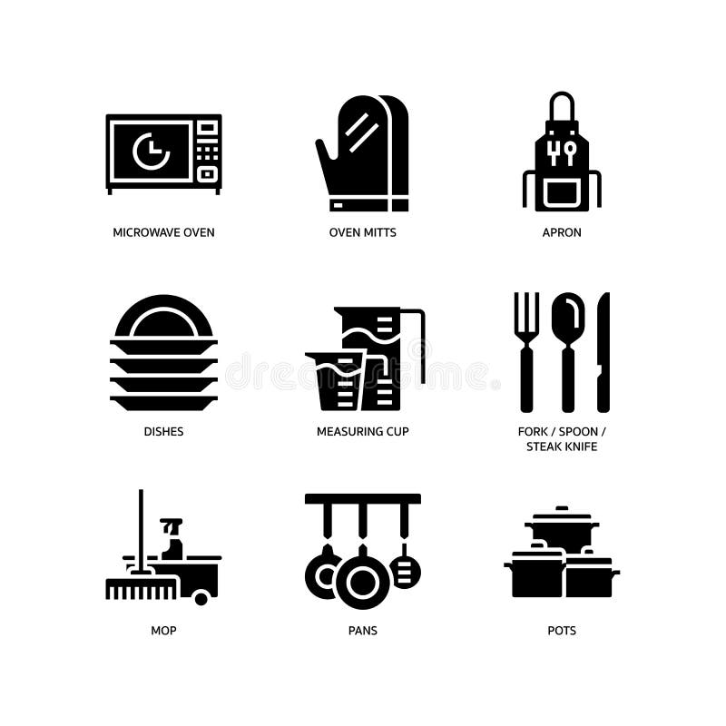 Cookware Set Icons, Flat Style. Kitchen Utensils Set Isolated on White ...