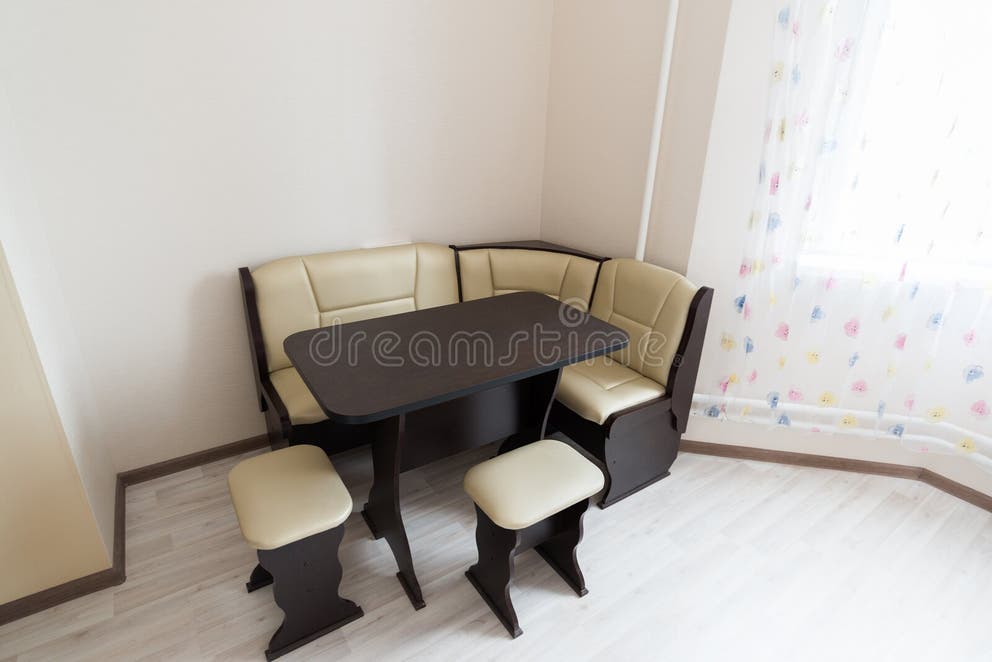 Kitchen Corner Sofa and Table in Interior Stock Image - Image of room ...