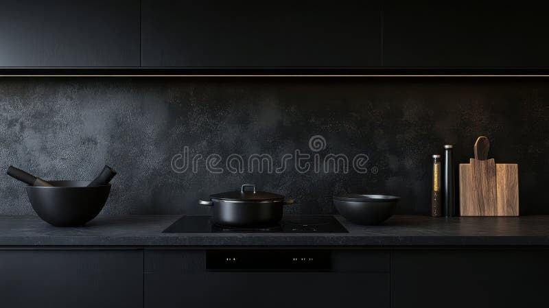 A Kitchen Counter with a Black Stove Top and a Bowl Stock Illustration ...