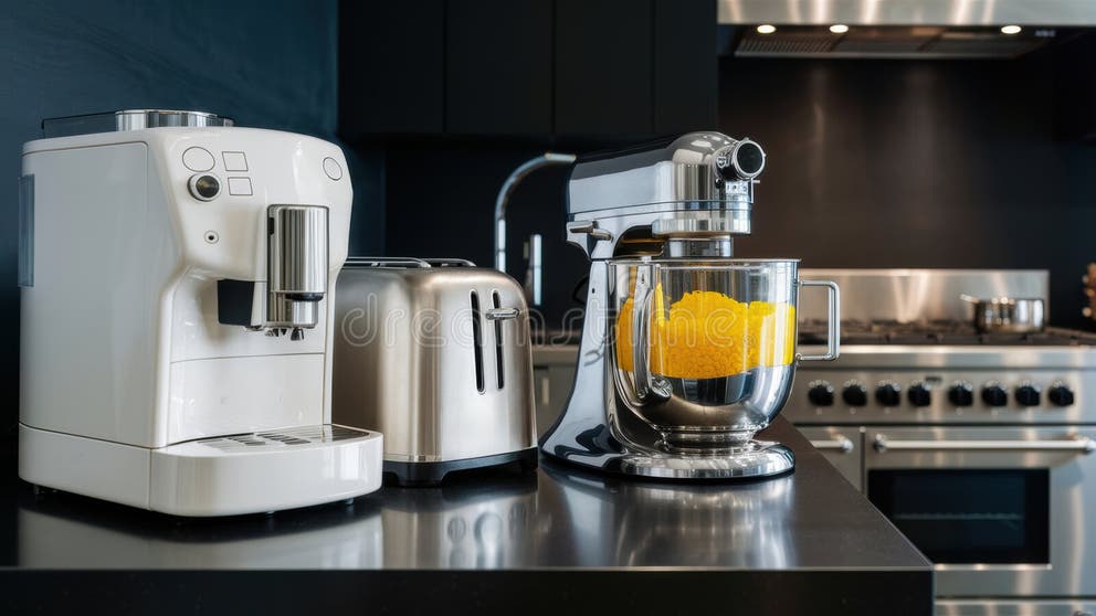 A Kitchen Counter with a Blender, Coffee Maker and Toaster, AI Stock ...