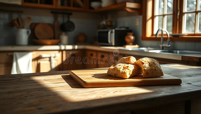 Kitchen Counter with Bread and Utensils, Simple and Functional Home ...