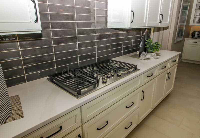 Kitchen Counter with Built in Gas Burners Stock Photo - Image of ...