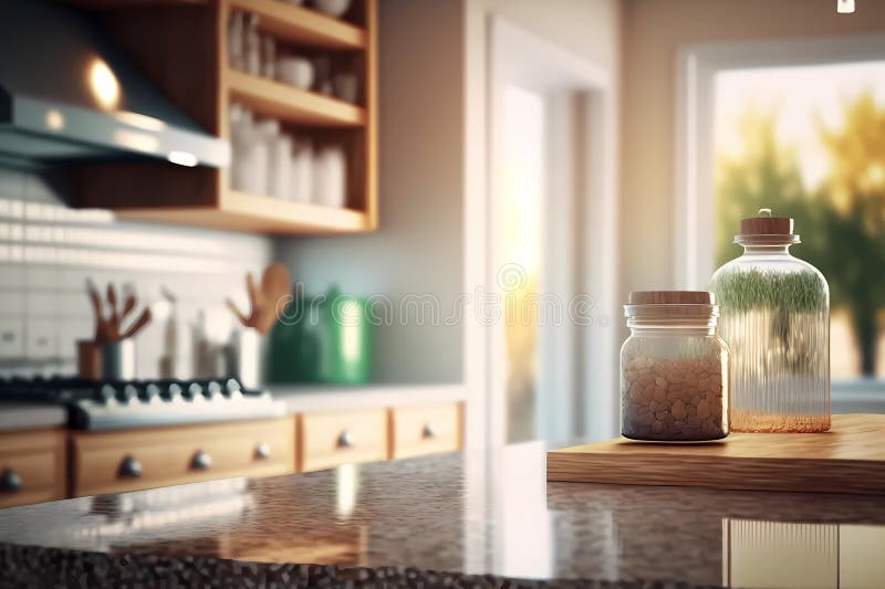 Kitchen Counter in the Front with Blurred Kitchen. Generative Ai Design ...