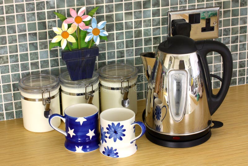 Electric Kettle And Cups In The Kitchen Stock Photo - Image of ...